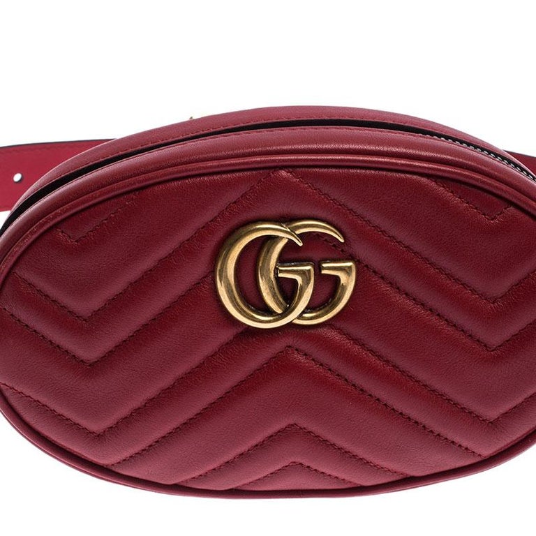 Gucci Red Matelassé Leather GG Marmont Belt Bag For Sale at 1stDibs ...