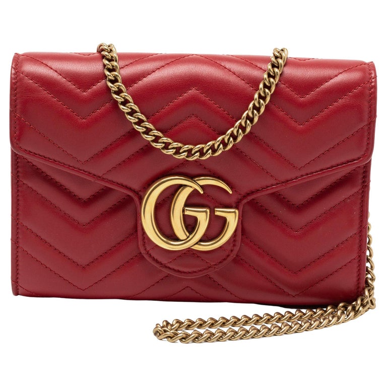 Gucci Red Matelasse Leather GG Marmont Wallet On Chain For Sale at 1stDibs