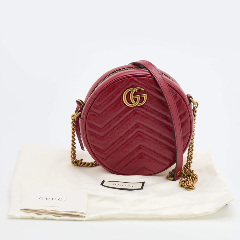 Gucci Red Matelassé Leather Mini GG Marmont Round Shoulder Bag For Sale ...