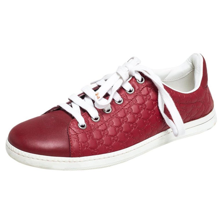 Gucci Red Microguccissima Leather Low Top Sneakers Size 36 at 1stDibs