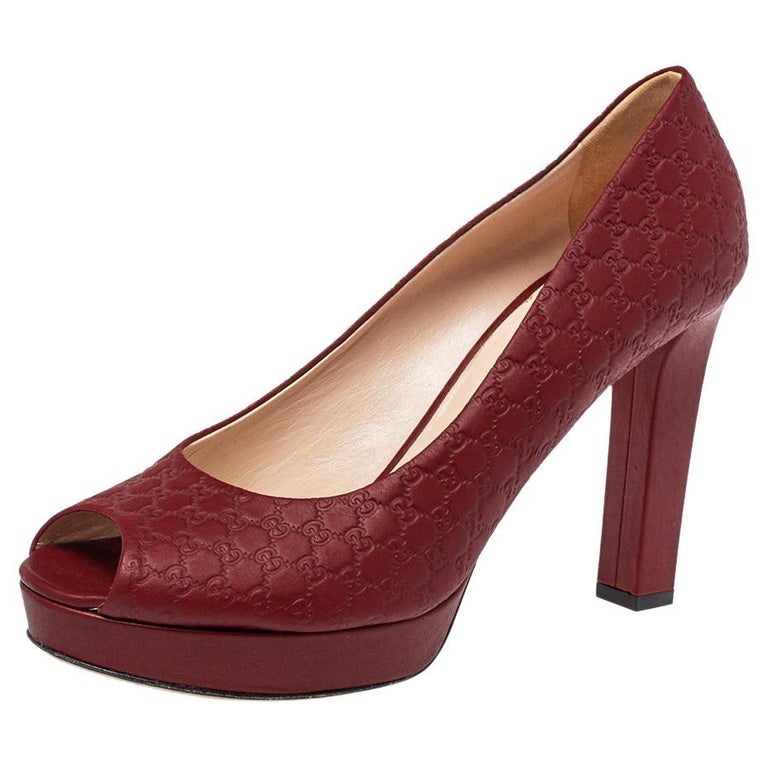 Gucci Red Microguccissima Leather Peep Toe Platform Pumps Size 39.5 at ...