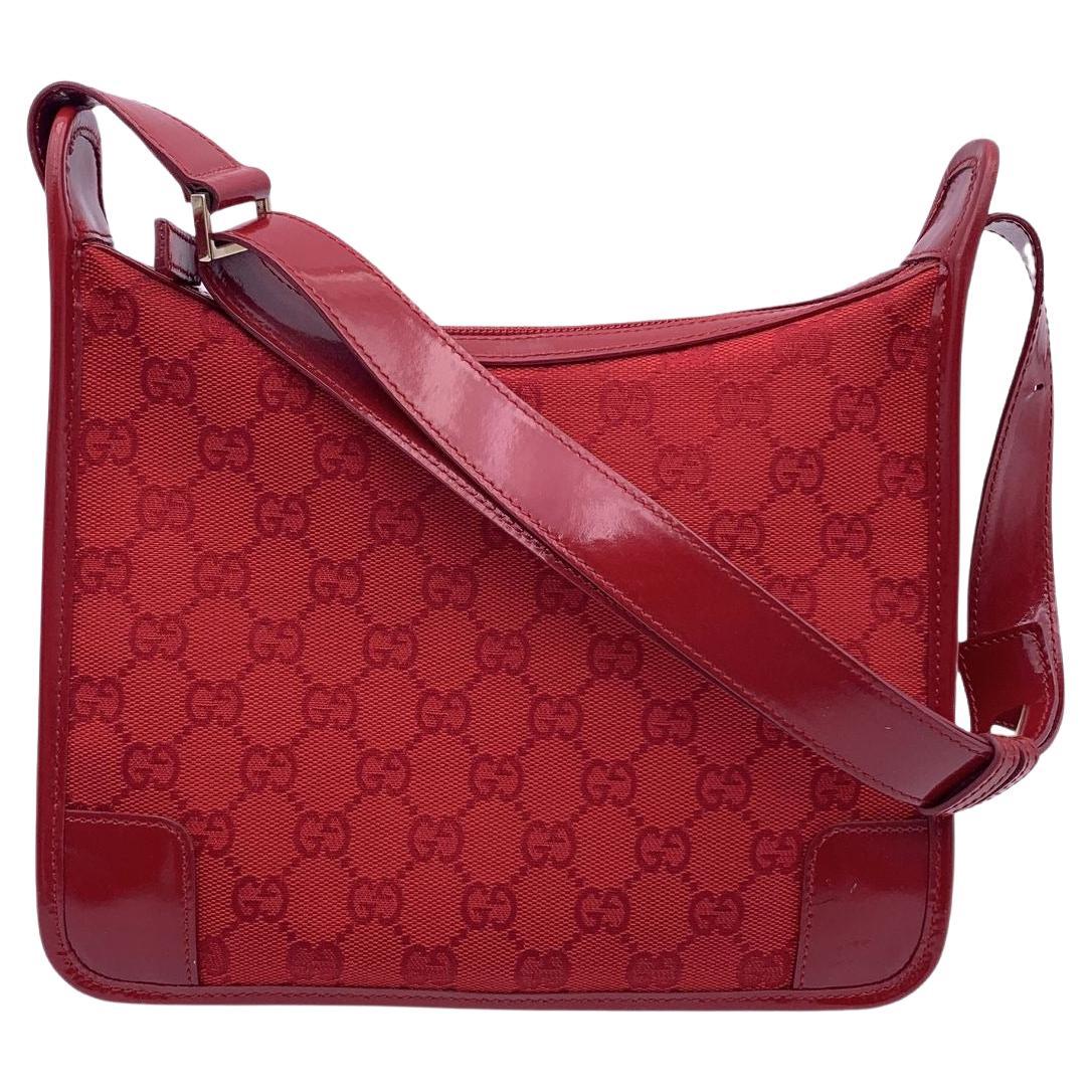 Gucci Red Monogram Canvas Patent Leather Hobo Shoulder Bag For Sale at ...