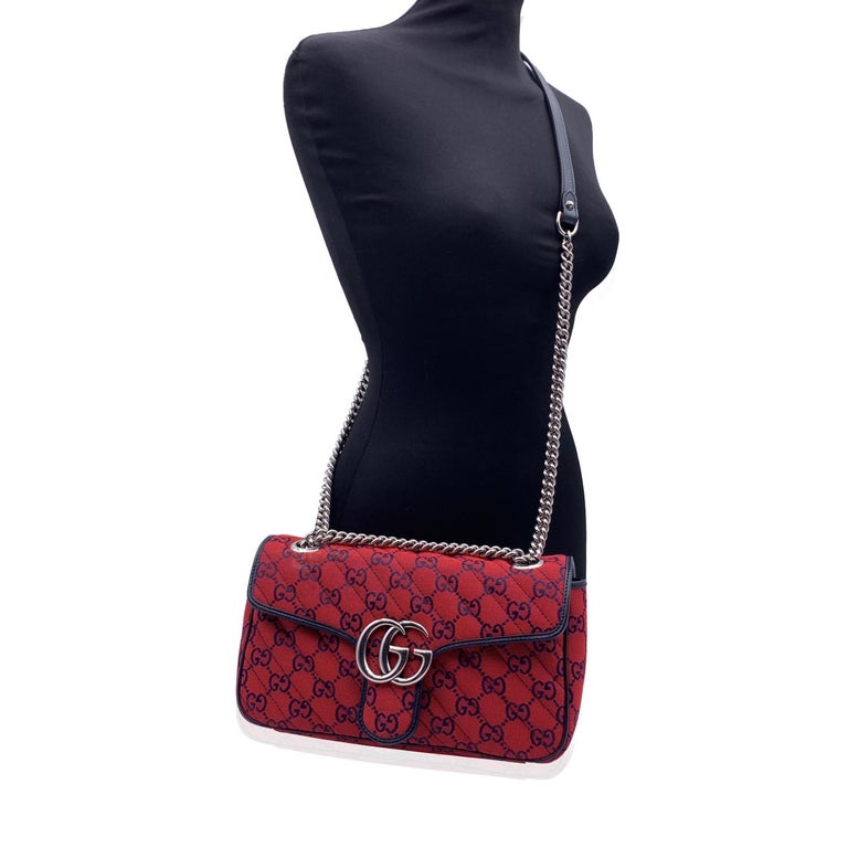 Gucci Red Monogram Matelassé Diagonal Canvas Marmont Shoulder Bag For ...
