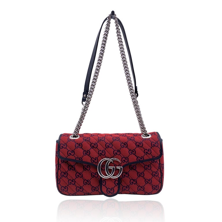 Gucci Red Monogram Matelassé Diagonal Canvas Marmont Shoulder Bag For ...
