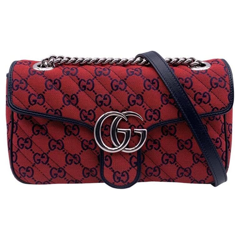 Gucci Red Monogram Matelassé Diagonal Canvas Marmont Shoulder Bag For ...