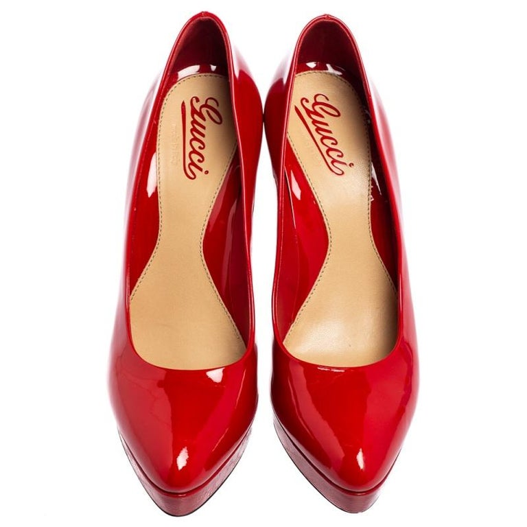 Gucci Red Patent Leather Platform Pumps Size 38.5 For Sale at 1stDibs
