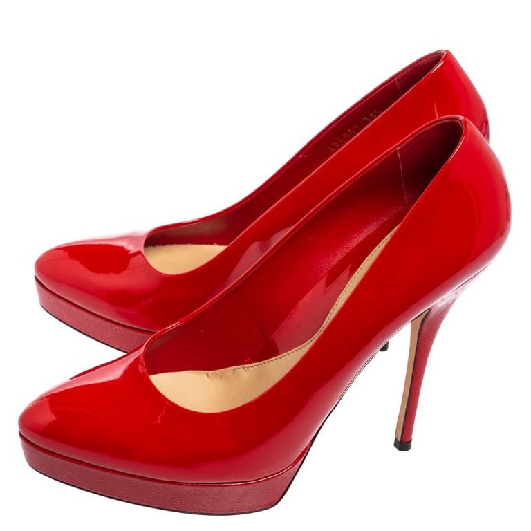Gucci Red Patent Leather Platform Pumps Size 38.5 For Sale at 1stDibs