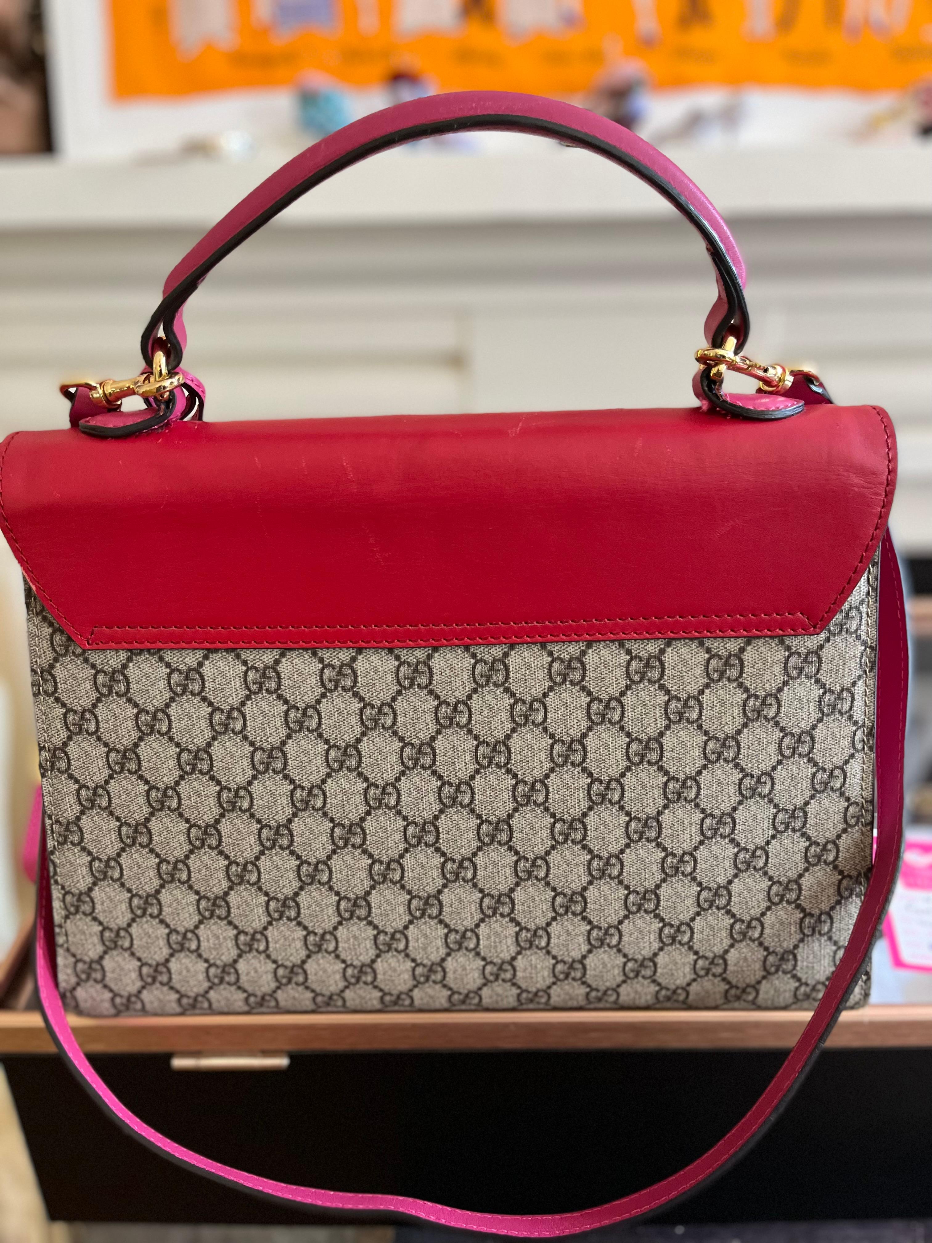 GUCCI Red/Pink GG Supreme Coated Canvas and Leather Two-Way Bag at 1stDibs