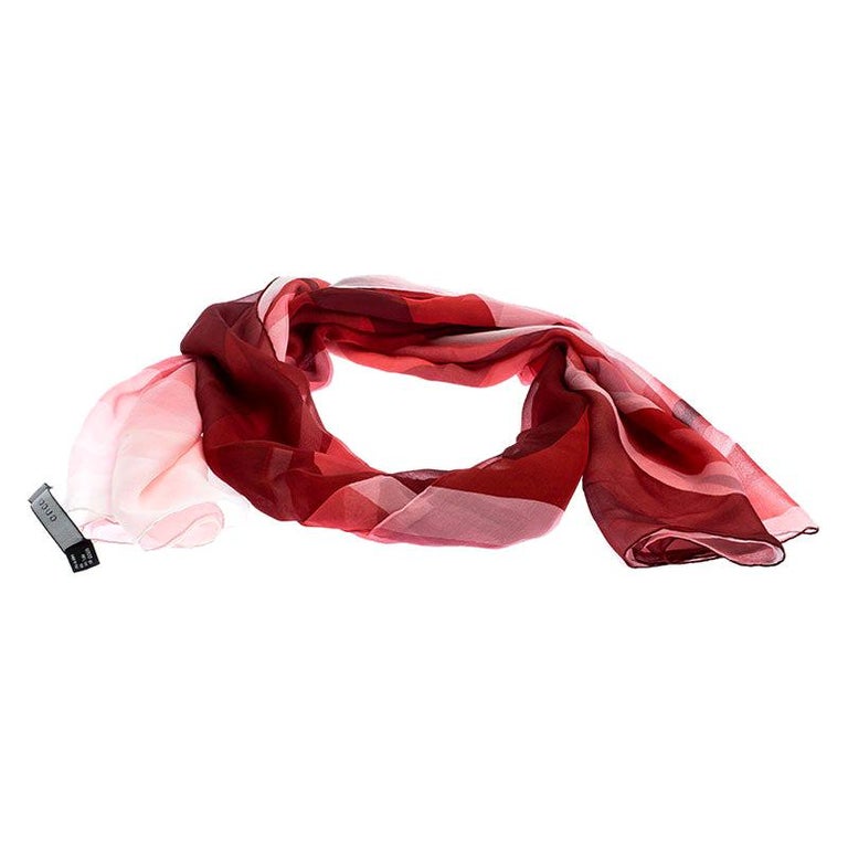 Gucci Red Printed Silk Chiffon Scarf For Sale at 1stDibs