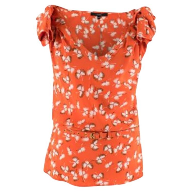Gucci Red Silk Floral Printed Top with Belt For Sale at 1stDibs