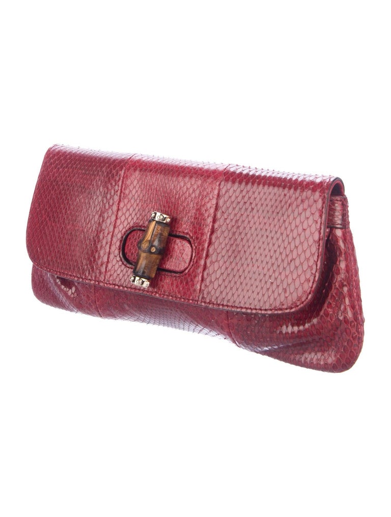 Gucci Red Snakeskin Exotic Bamboo Evening Foldover Envelope Flap Clutch ...