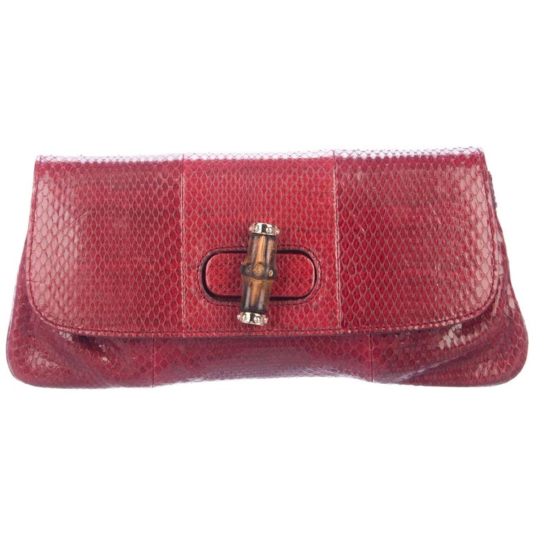 Gucci Red Snakeskin Exotic Bamboo Evening Foldover Envelope Flap Clutch ...