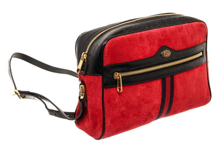 Gucci Red Suede Black Leather Ophidia Small Shoulder Bag at 1stDibs