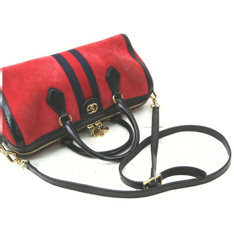 Gucci Red Suede Ophidia Top Handle Boston Duffle Bag with Strap 863134 ...