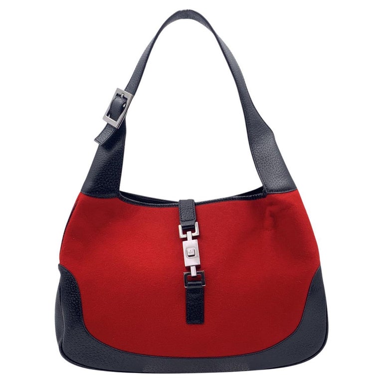 Gucci Red Felt Black Leather Medium Jackie Hobo Bag For Sale at 1stDibs
