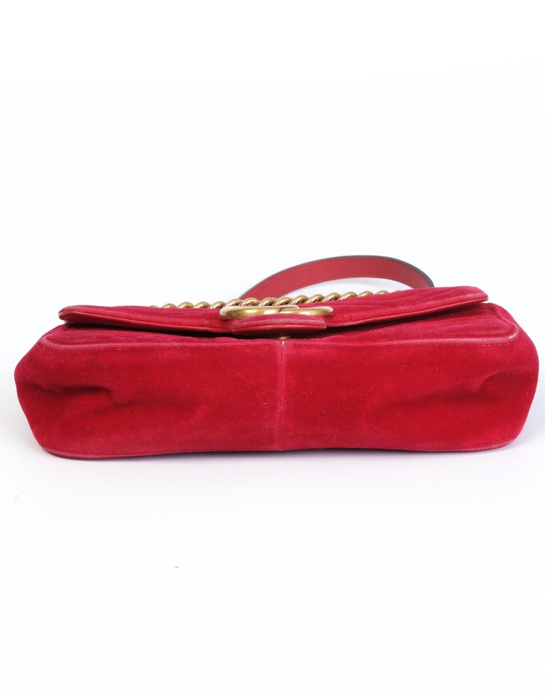 Gucci Red Velvet Mini GG Marmont Shoulder Bag at 1stDibs