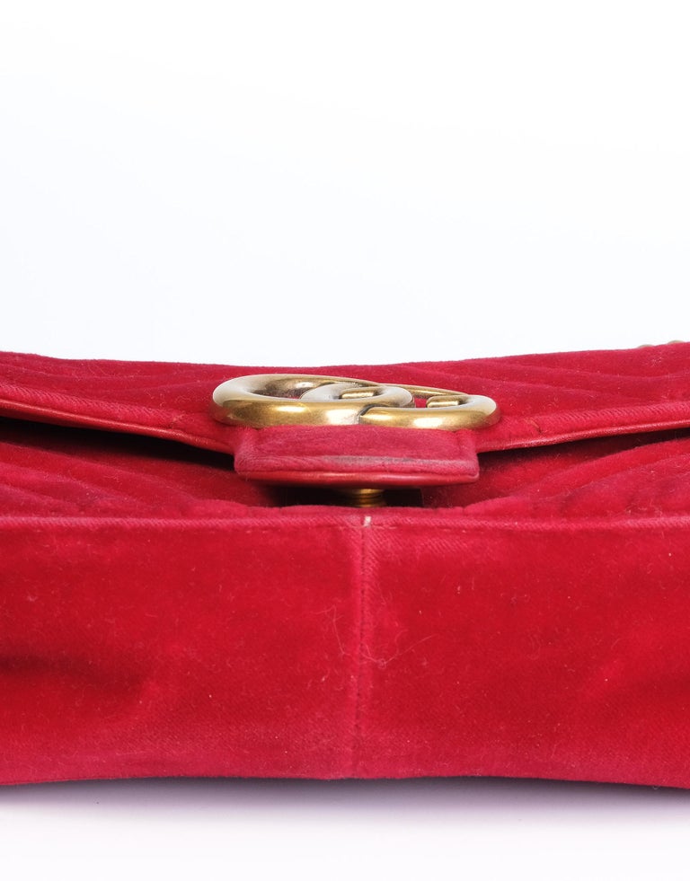 Gucci Red Velvet Mini GG Marmont Shoulder Bag at 1stDibs