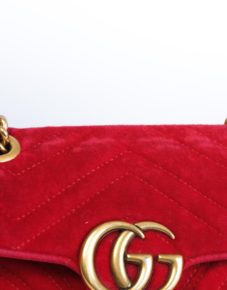 Gucci Red Velvet Mini GG Marmont Shoulder Bag at 1stDibs