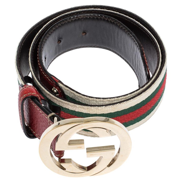 Gucci Red Web Canvas and Leather Interlocking GG Buckle Belt 80CM at ...