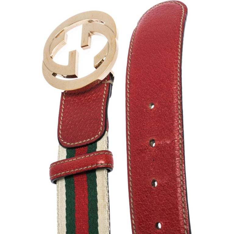 Gucci Red Web Canvas and Leather Interlocking GG Buckle Belt 80CM at ...