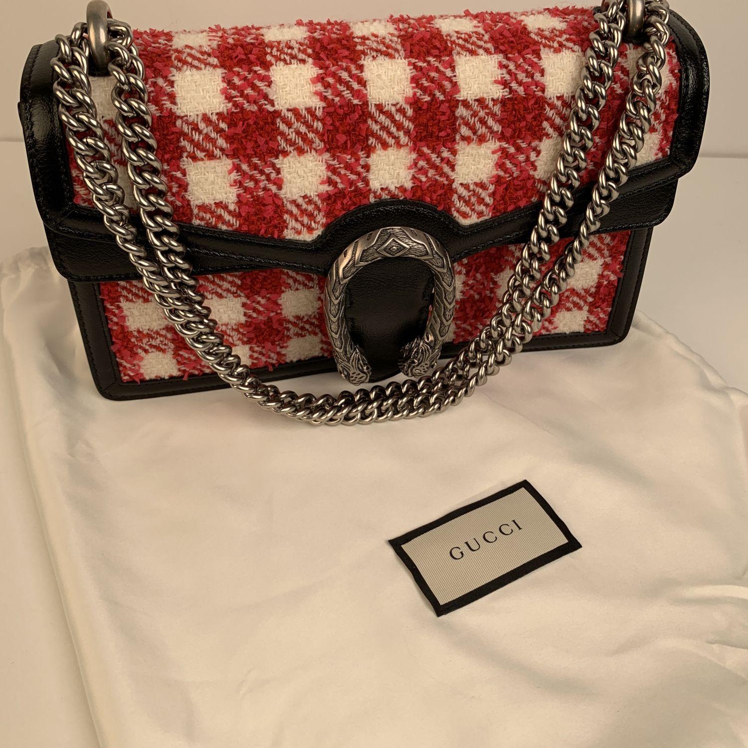 Gucci Red White Vichy Check Dionysus Small Tweed Shoulder Bag For Sale ...