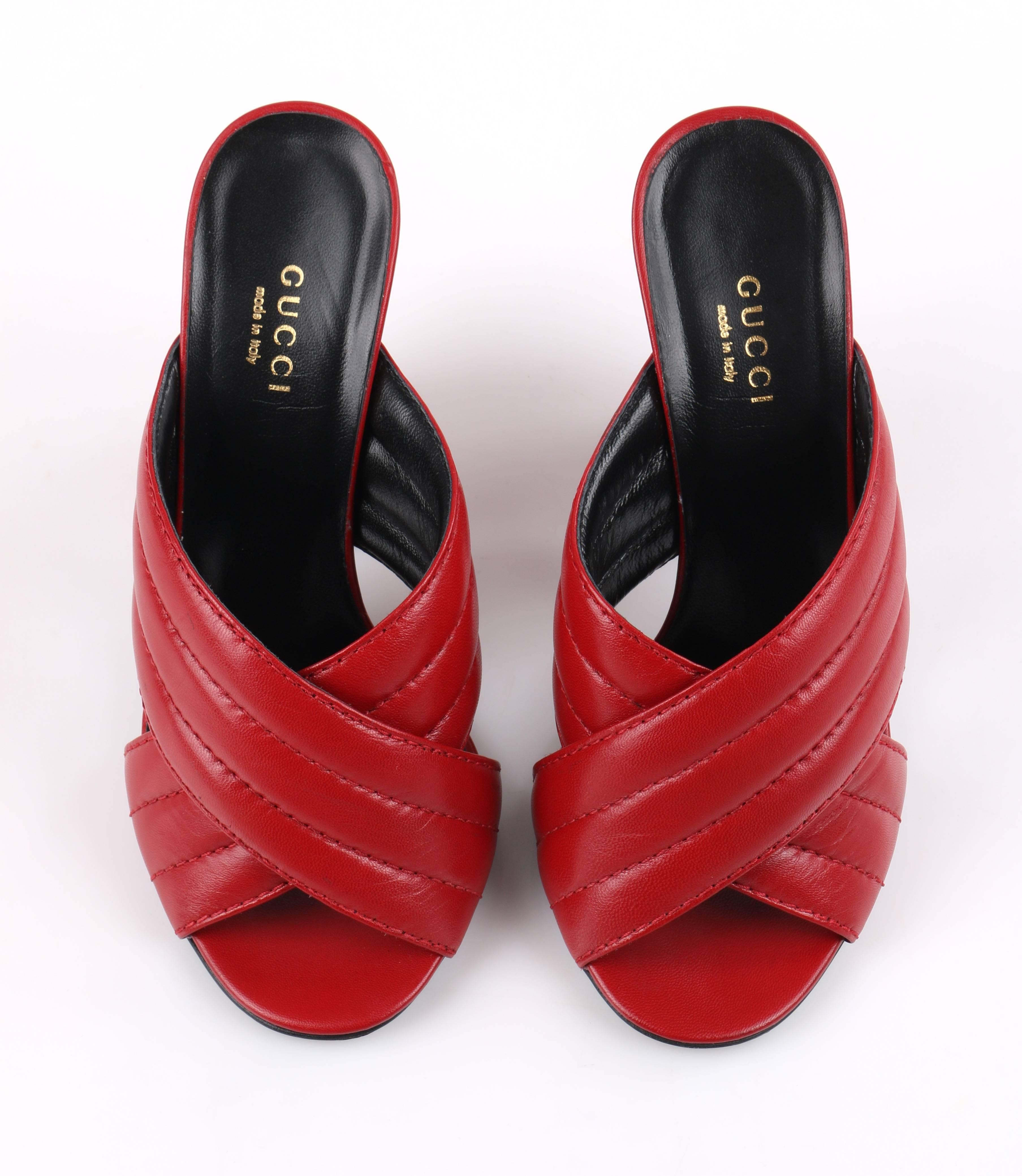 GUCCI Resort 2016 "Webby" Red Quilted Leather Crisscross Mule Sandal ...