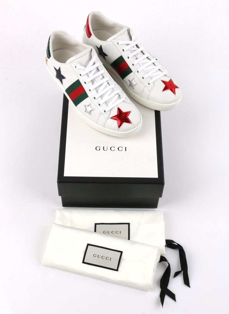 GUCCI Resort 2017 "Ace" White Leather Metallic Star Low-Top Sneakers at ...