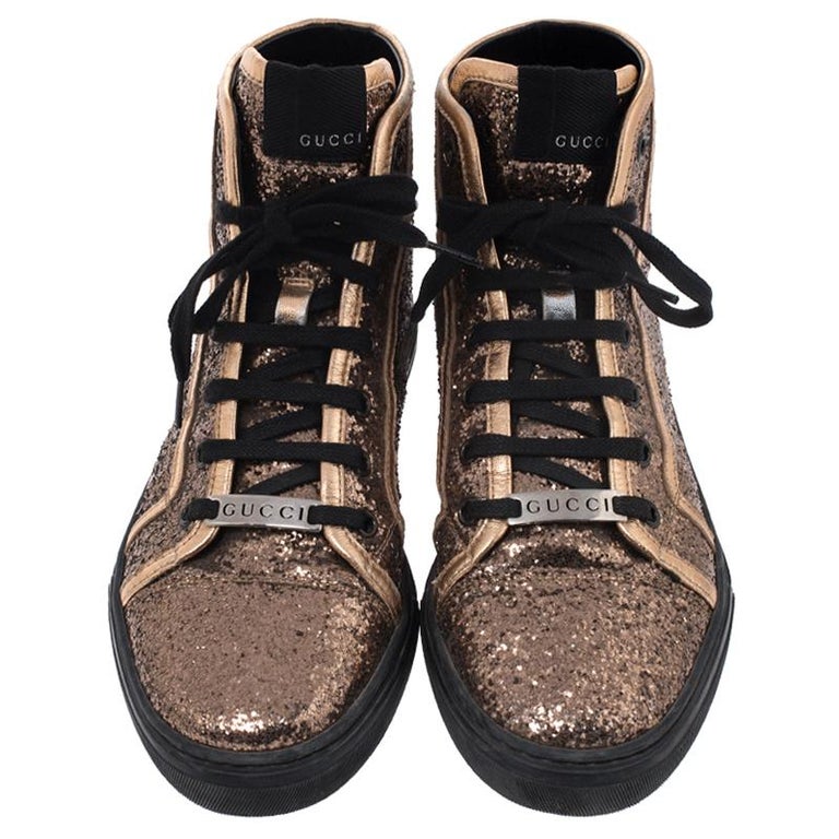 Gucci Rose Gold Glitter California High Top Sneakers Size 38 at 1stDibs