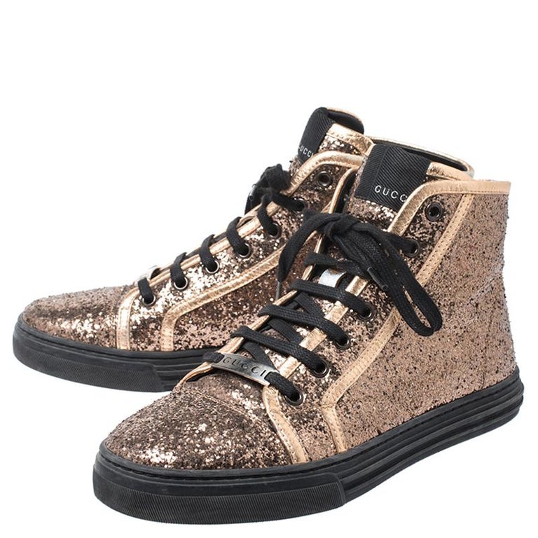 Gucci Rose Gold Glitter California High Top Sneakers Size 38 at 1stDibs
