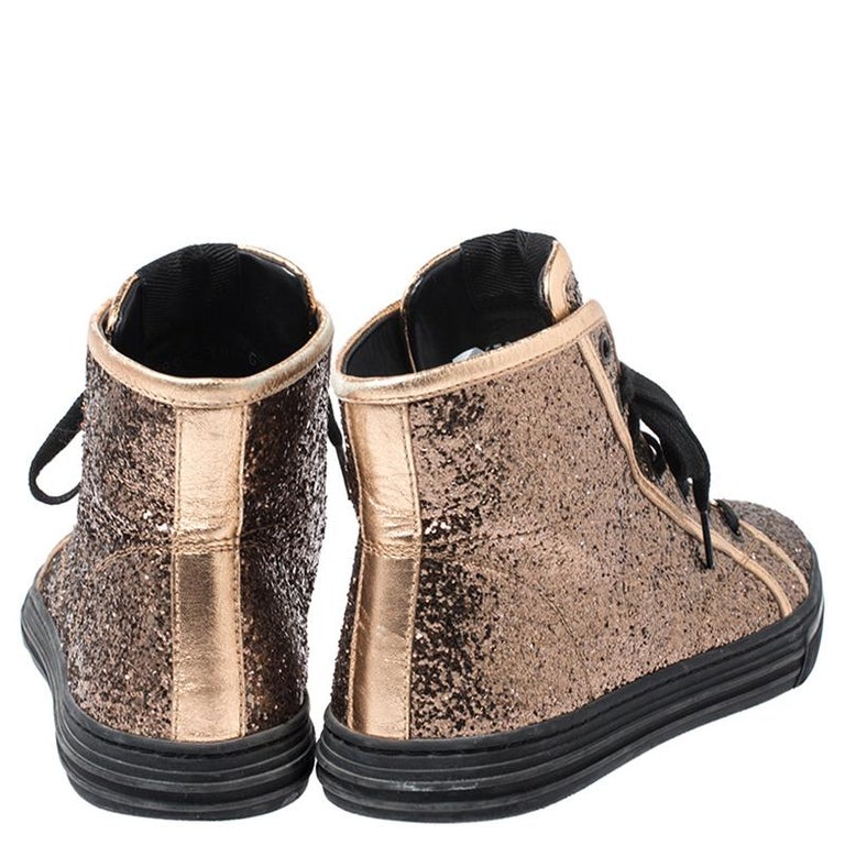 Gucci Rose Gold Glitter California High Top Sneakers Size 38 at 1stDibs