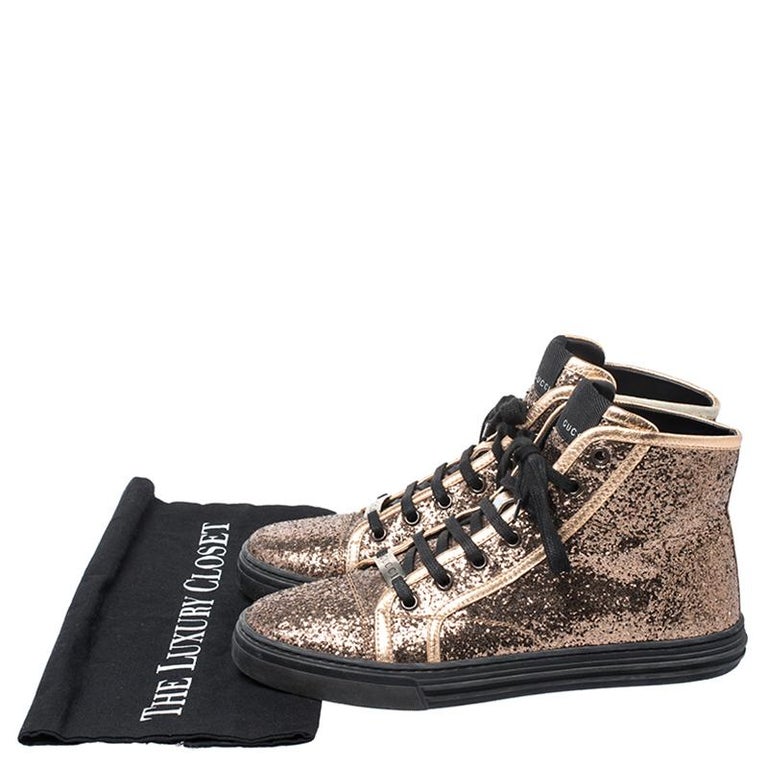 Gucci Rose Gold Glitter California High Top Sneakers Size 38 at 1stDibs