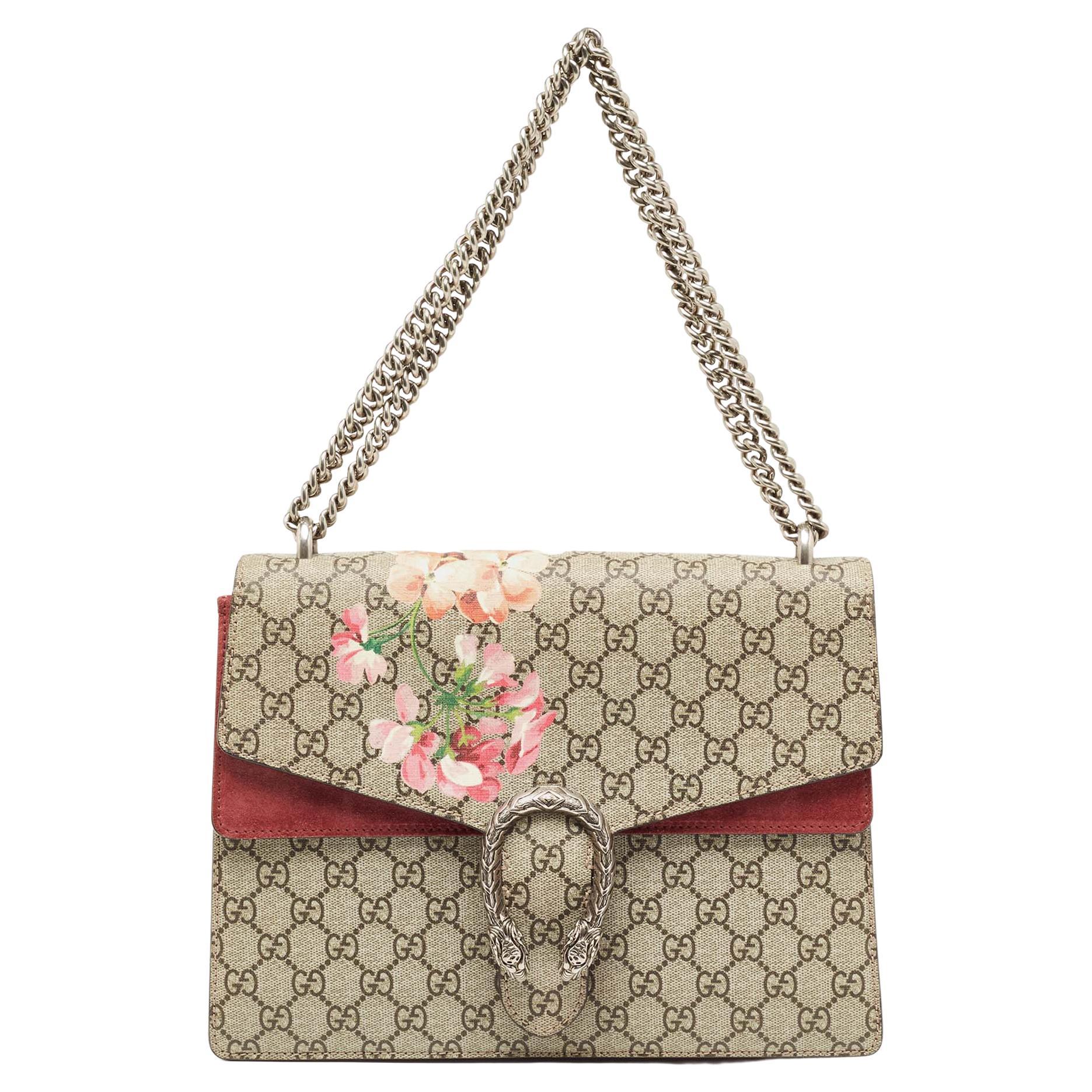 Gucci Rose Wood/Beige GG Supreme Blooms Canvas and Suede Medium ...