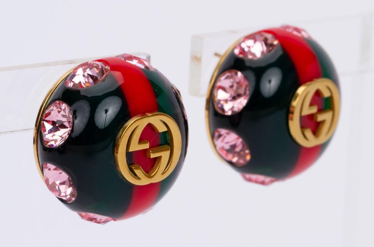 Gucci Round Earrings with Pink Crystals at 1stDibs