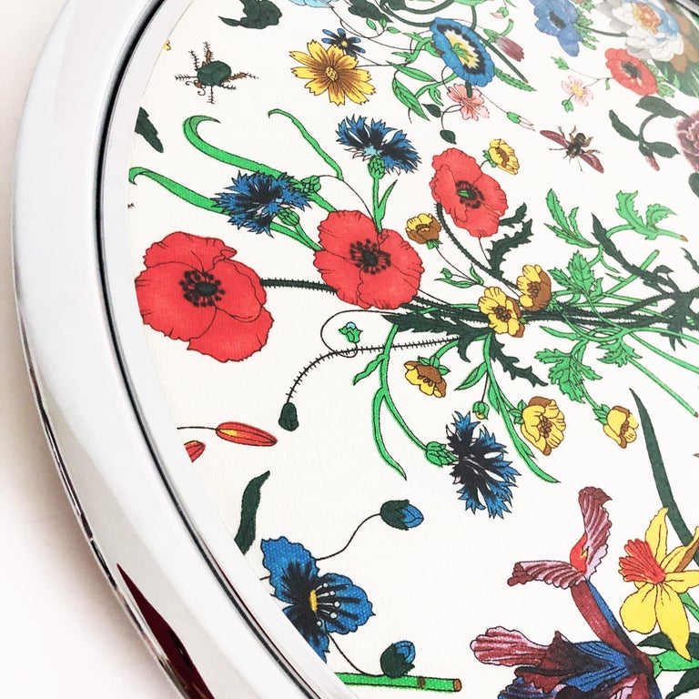 Gucci Round Serving Tray Accornero Flora Motif Barware Platter Vintage ...