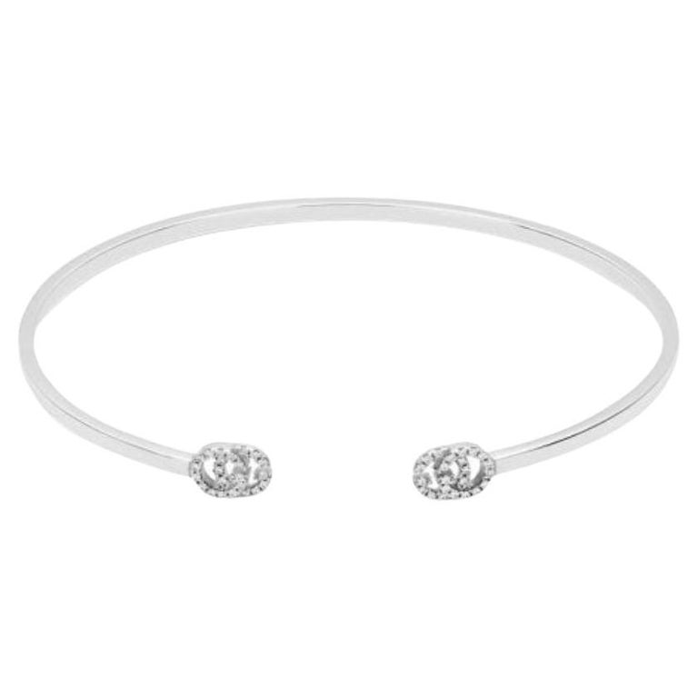 Gucci Running G 18k White Gold Cuff with Diamonds For Sale at 1stDibs