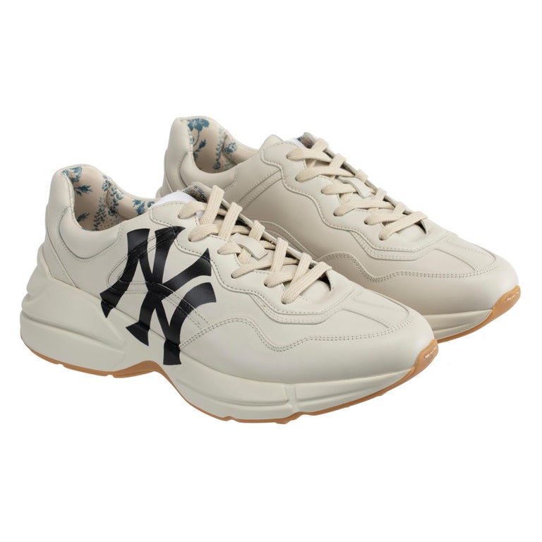 Gucci Rython Sneakers Off-White NY Yankees Logo 7.5 US For Sale at 1stDibs