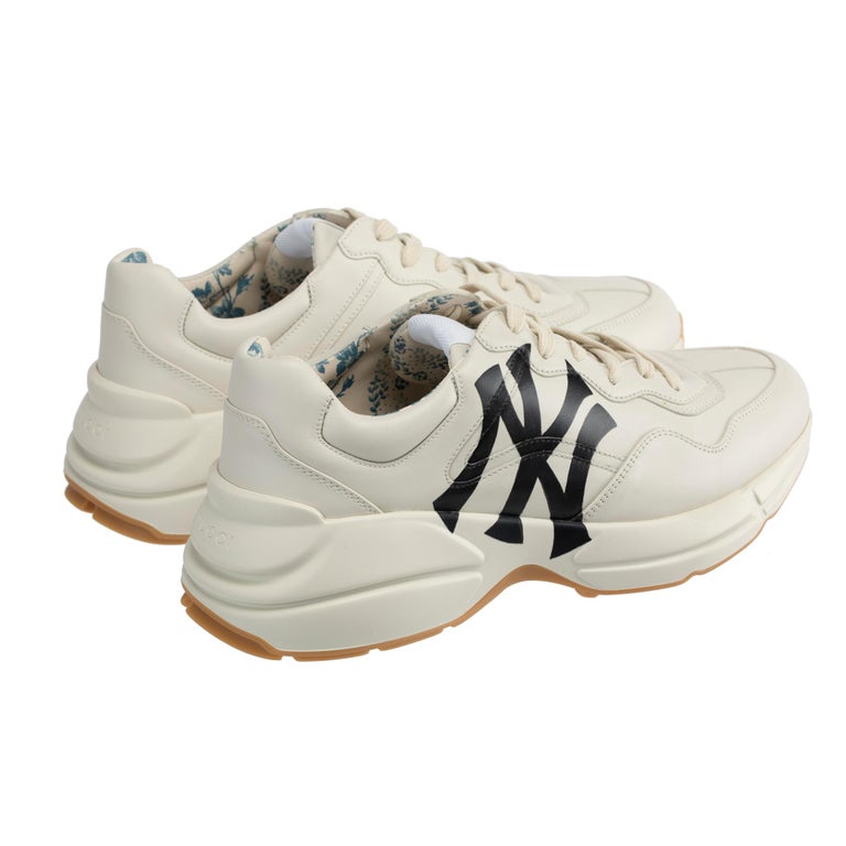 Gucci Rython Sneakers Off-White NY Yankees Logo 7.5 US For Sale at 1stDibs