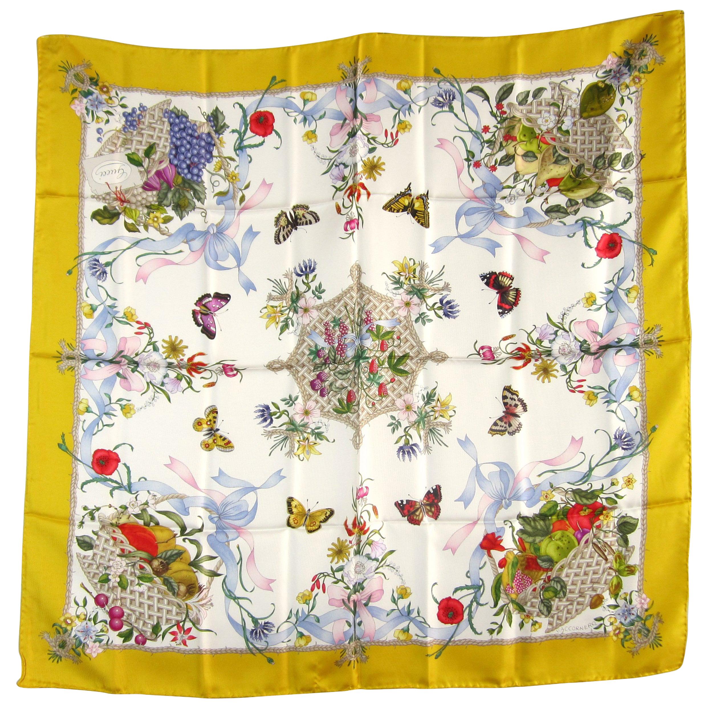 Gucci Scarf Silk Gold Floral motif 1990s New, Never worn at 1stDibs