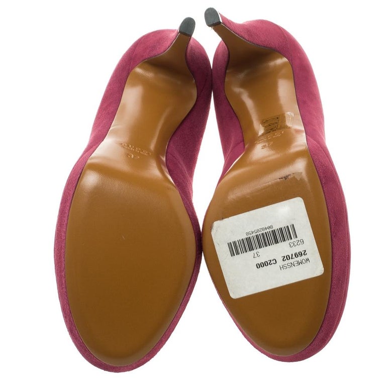 Gucci Scarlet Red Suede Platform Pumps Size 37 For Sale at 1stDibs