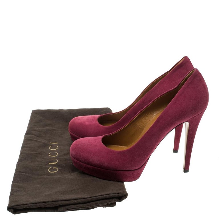Gucci Scarlet Red Suede Platform Pumps Size 37 For Sale at 1stDibs