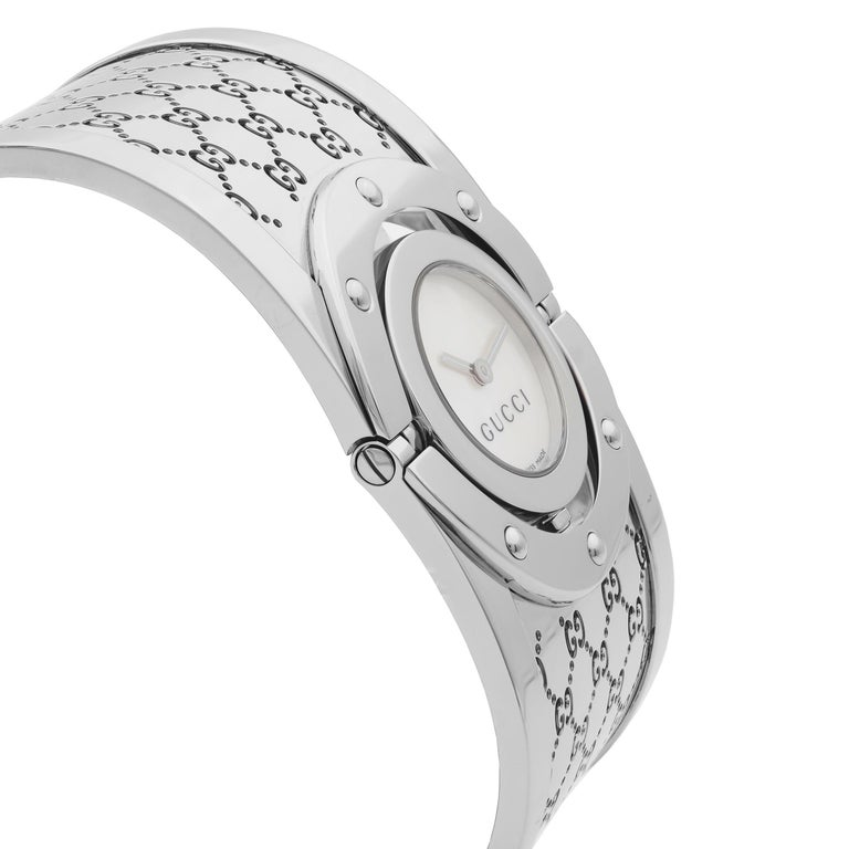 Gucci Series 112 Twirl Bangle Style Wide White MOP Dial Ladies Watch ...