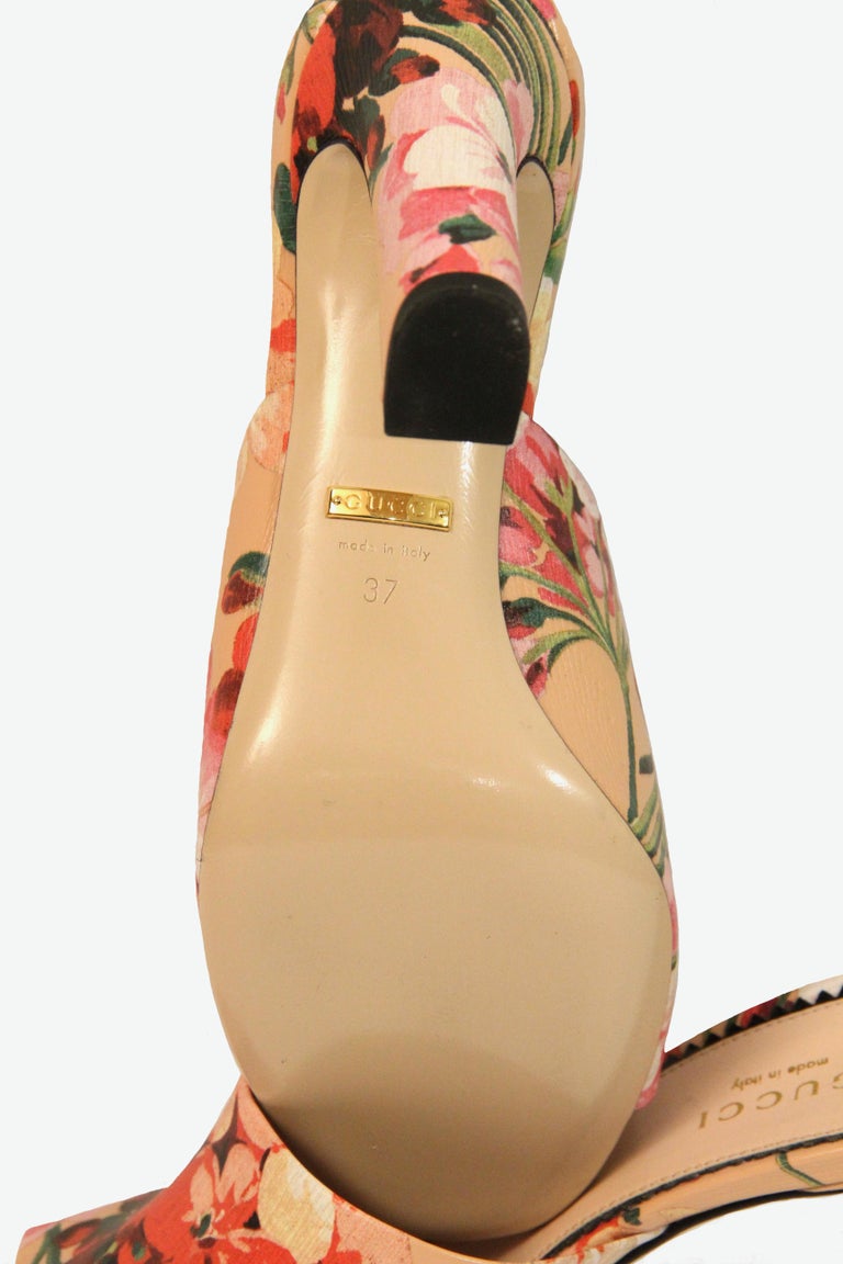 Gucci Shanghai Bloom Print Leather Heeled Mules NEW at 1stDibs | floral ...
