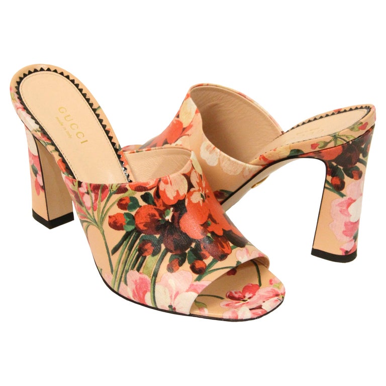 Gucci Shanghai Bloom Print Leather Heeled Mules NEW at 1stDibs | floral ...
