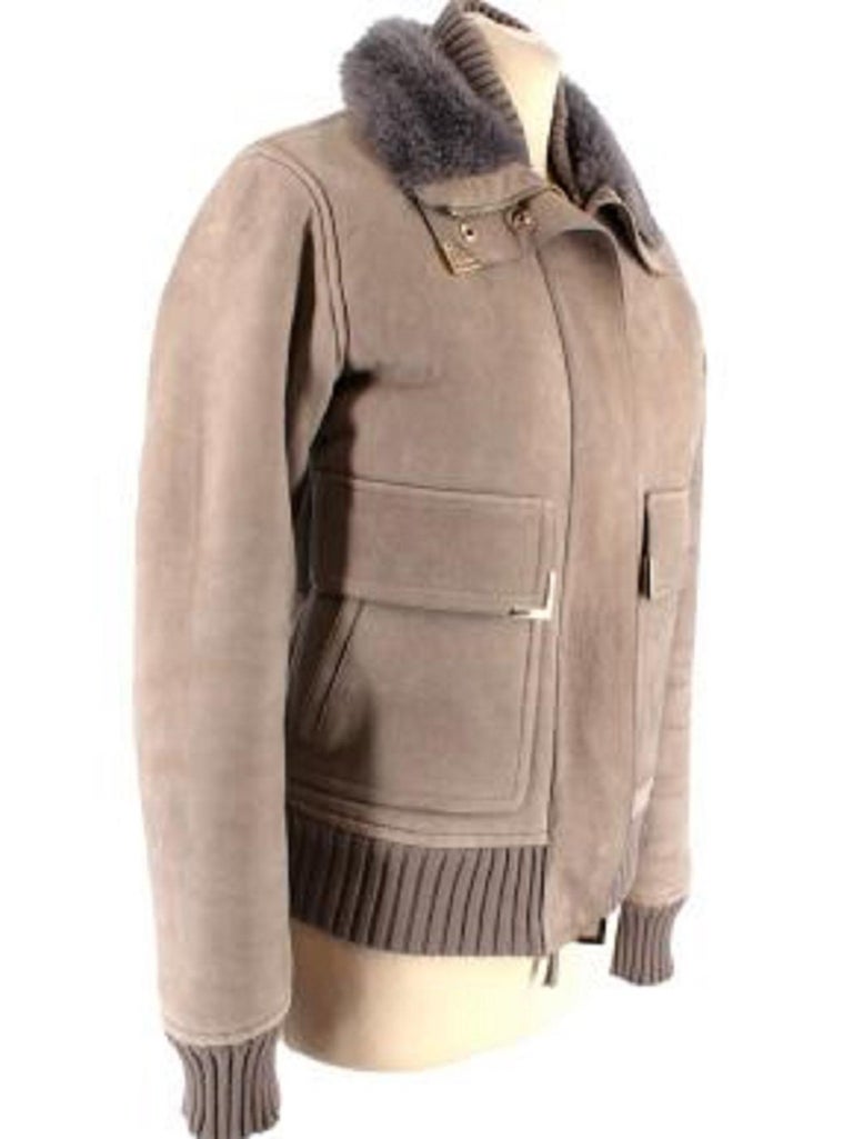 Gucci Shearling Lined Taupe Suede Jacket For Sale at 1stDibs