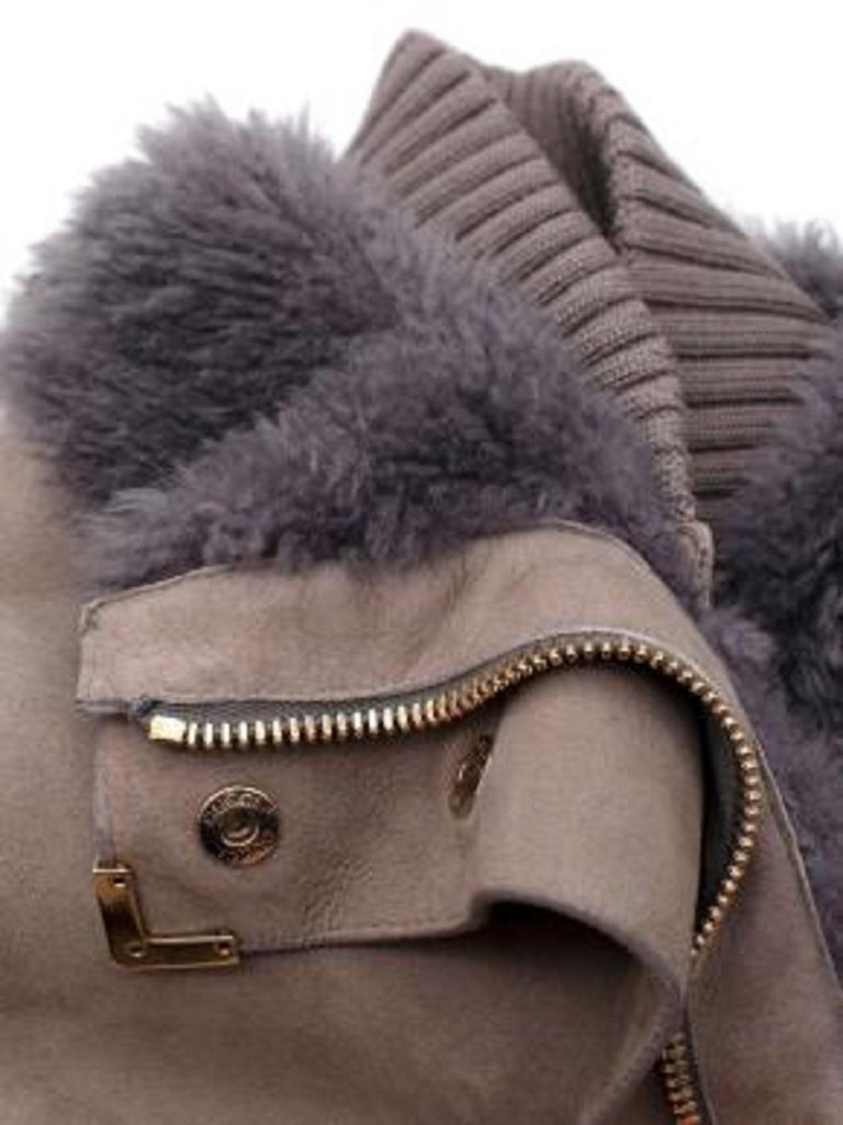 Gucci Shearling Lined Taupe Suede Jacket For Sale at 1stDibs