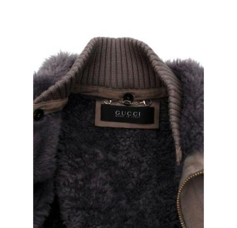 Gucci Shearling Lined Taupe Suede Jacket For Sale at 1stDibs