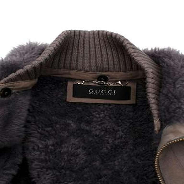 Gucci Shearling Lined Taupe Suede Jacket For Sale at 1stDibs