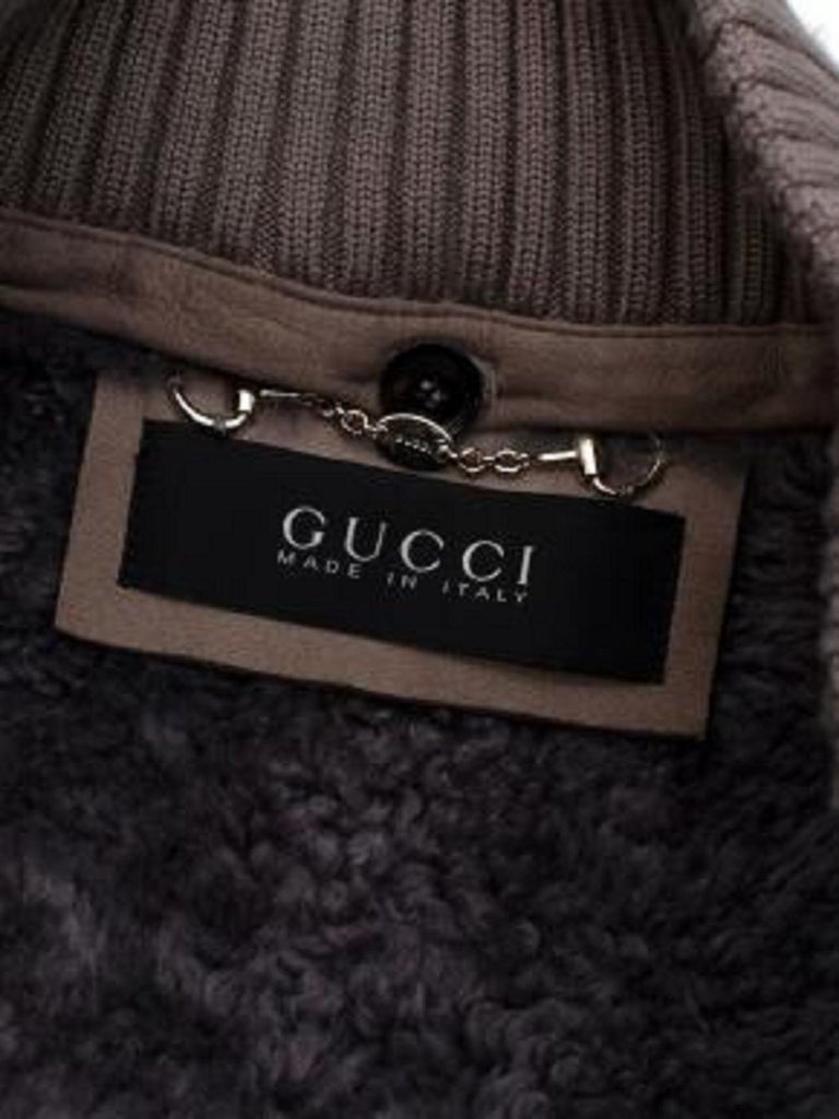 Gucci Shearling Lined Taupe Suede Jacket For Sale at 1stDibs