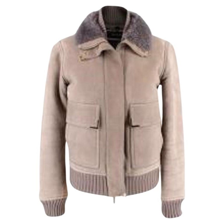 Gucci Shearling Lined Taupe Suede Jacket For Sale at 1stDibs