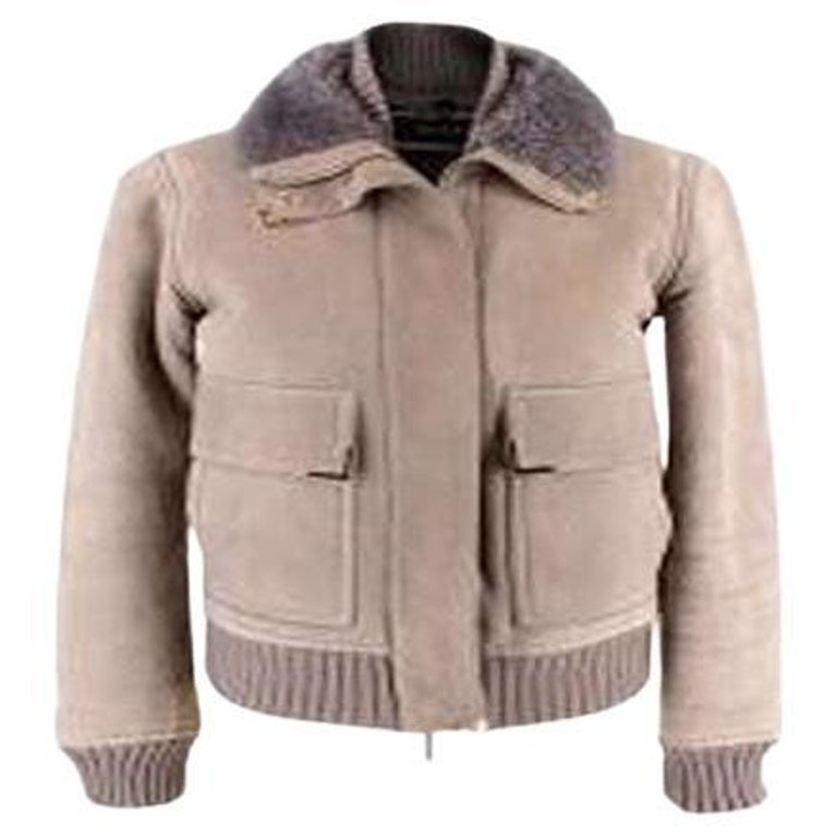 Gucci Shearling Lined Taupe Suede Jacket For Sale at 1stDibs